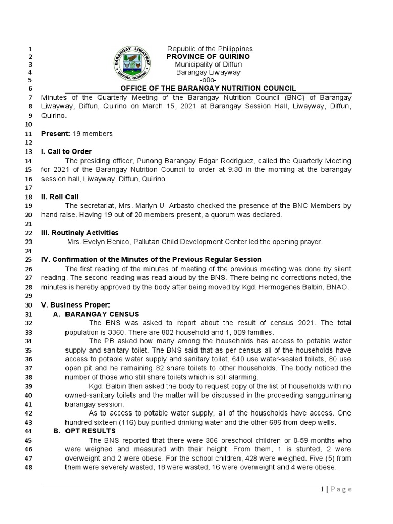 BNC Minutes 1st Quarter 2021 | PDF