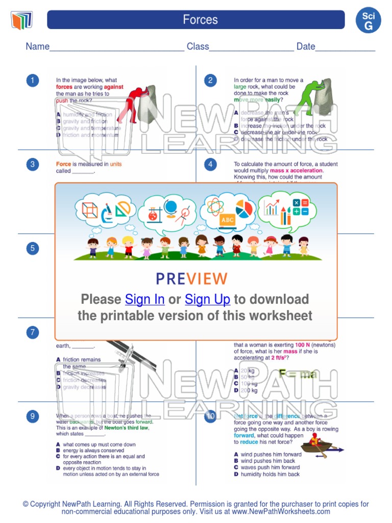 Worksheet Science Grade 7 Forces 1 0 | PDF