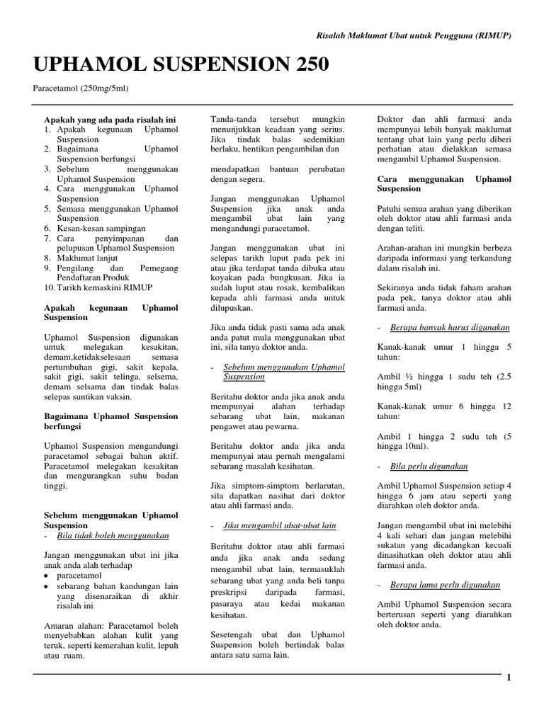 Uphamol Suspension Paracetamol UPHA PHARMACEUTICAL MFG M SDN BHD ...