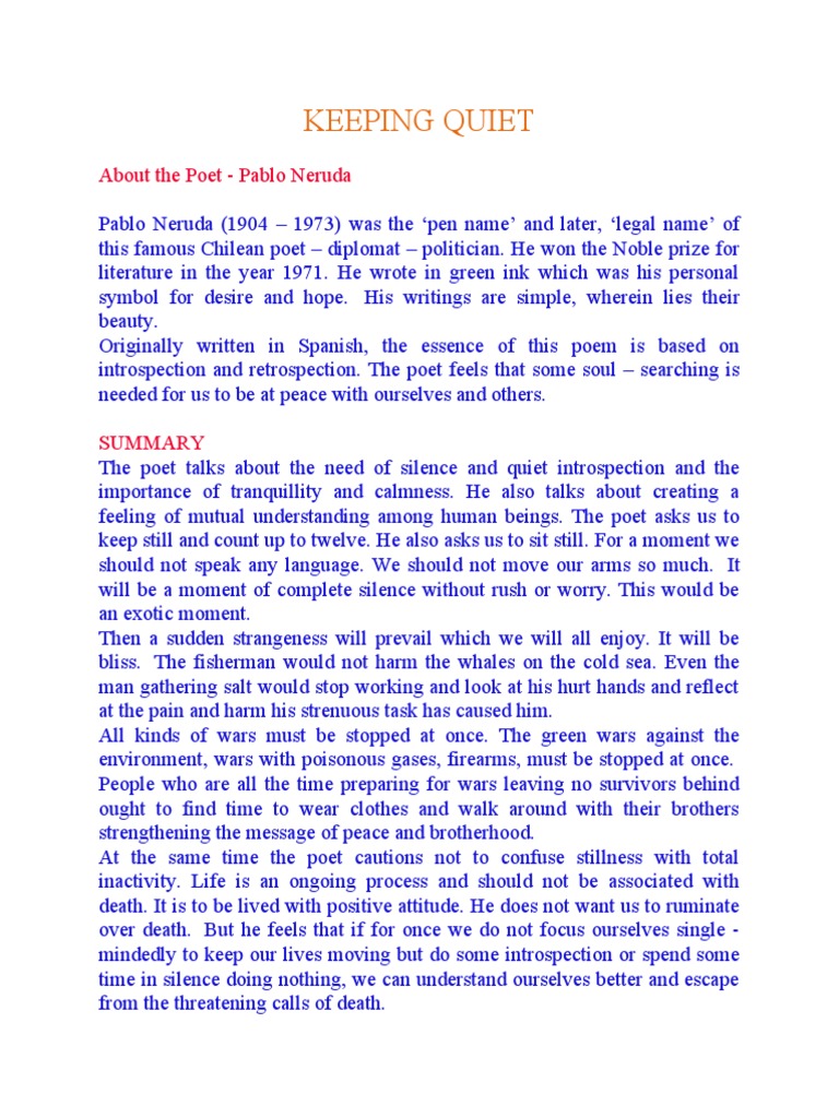 Keeping Quiet: About The Poet - Pablo Neruda | Download Free PDF ...
