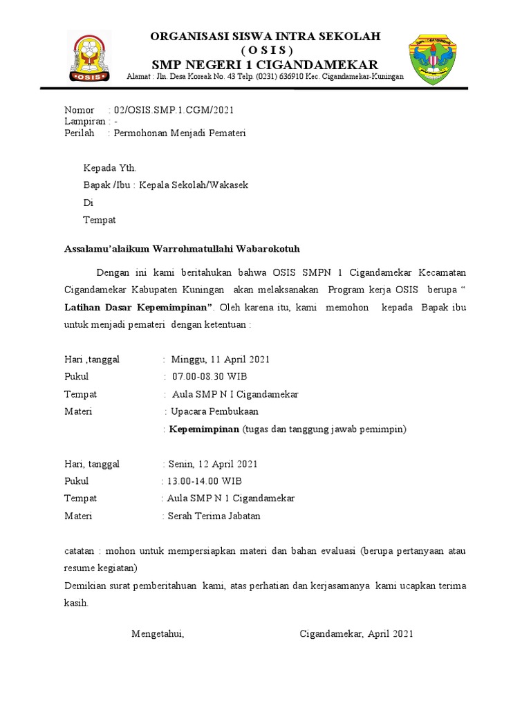 Surat Pemberitahuan OSIS | PDF