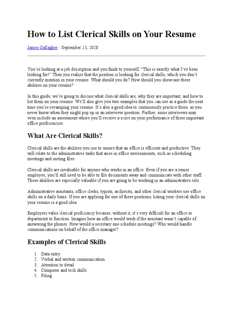 How To List Clerical Skills On Your Resume | PDF