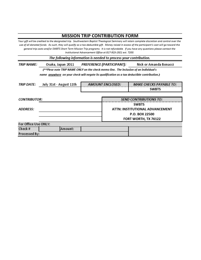 Mission Trip Contribution Form | PDF