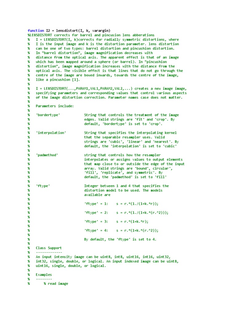 I2 Lensdistort I K Varargin Function Pdf Parameter Computer Programming Computer 