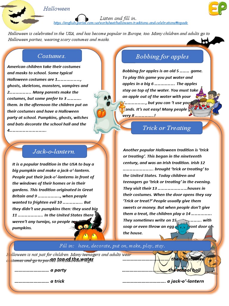 Halloween Traditions and Celebrations Reading Comprehension Exercises ...
