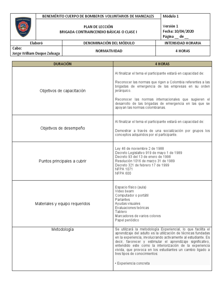 Plan de Lección Brigadas Clase I | PDF