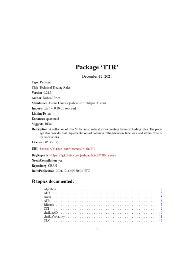 Package TTR': R Topics Documented | PDF | Moving Average | Average