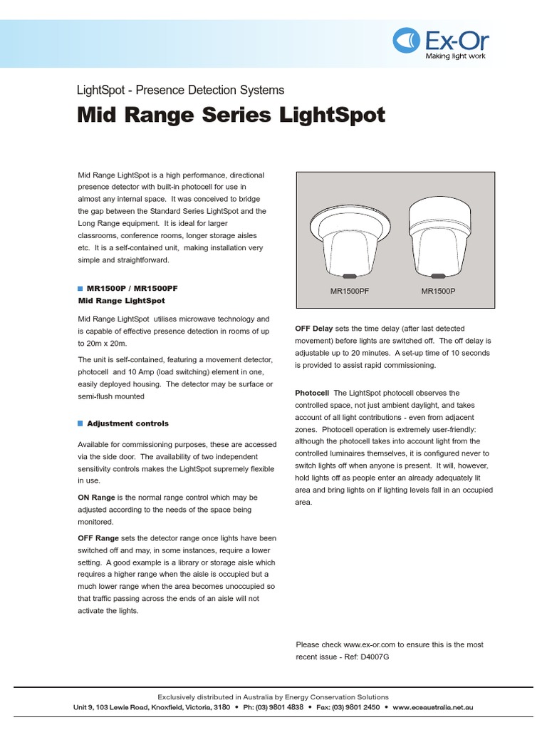 Ex-Or MR1500P Microwave Detector Specification Sheet | PDF