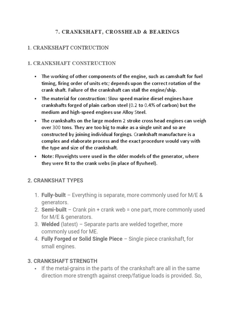 Cranshaft, Crosshead and Bearing | PDF | Bearing (Mechanical) | Piston