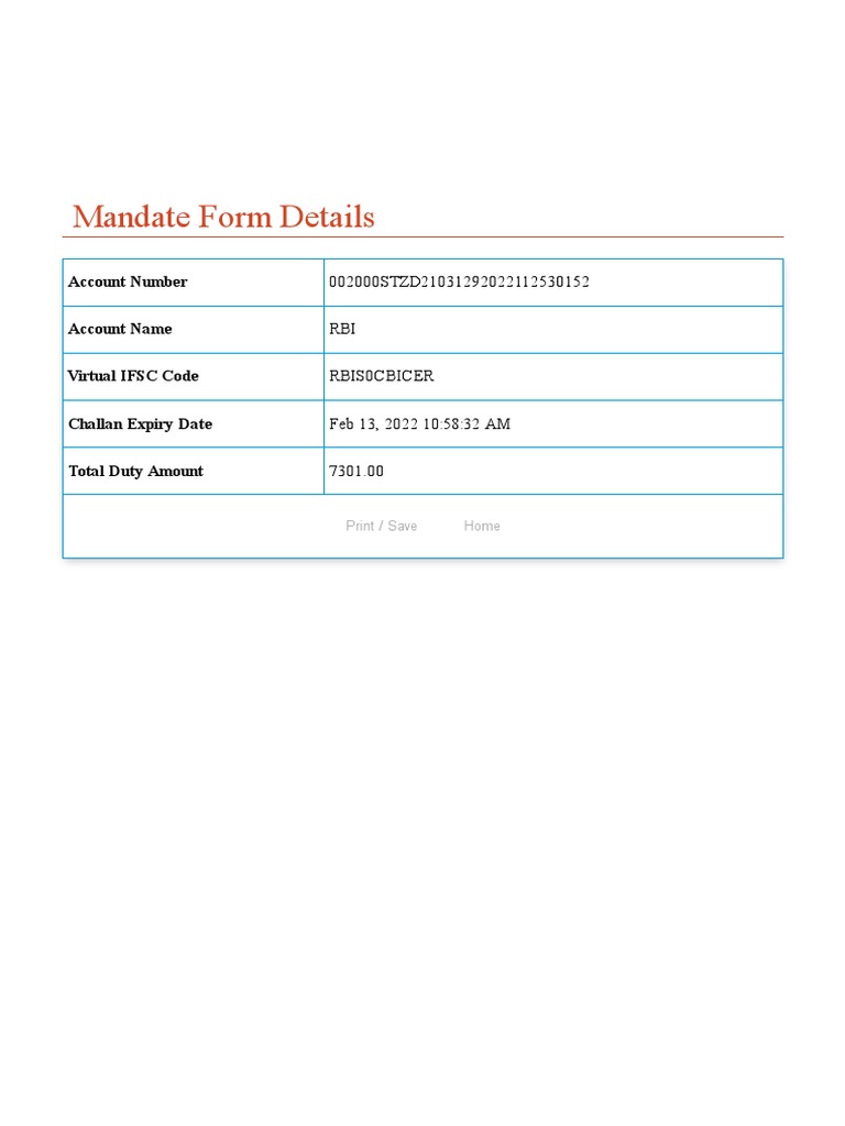 NEFT - RTGS Mandate Form | PDF