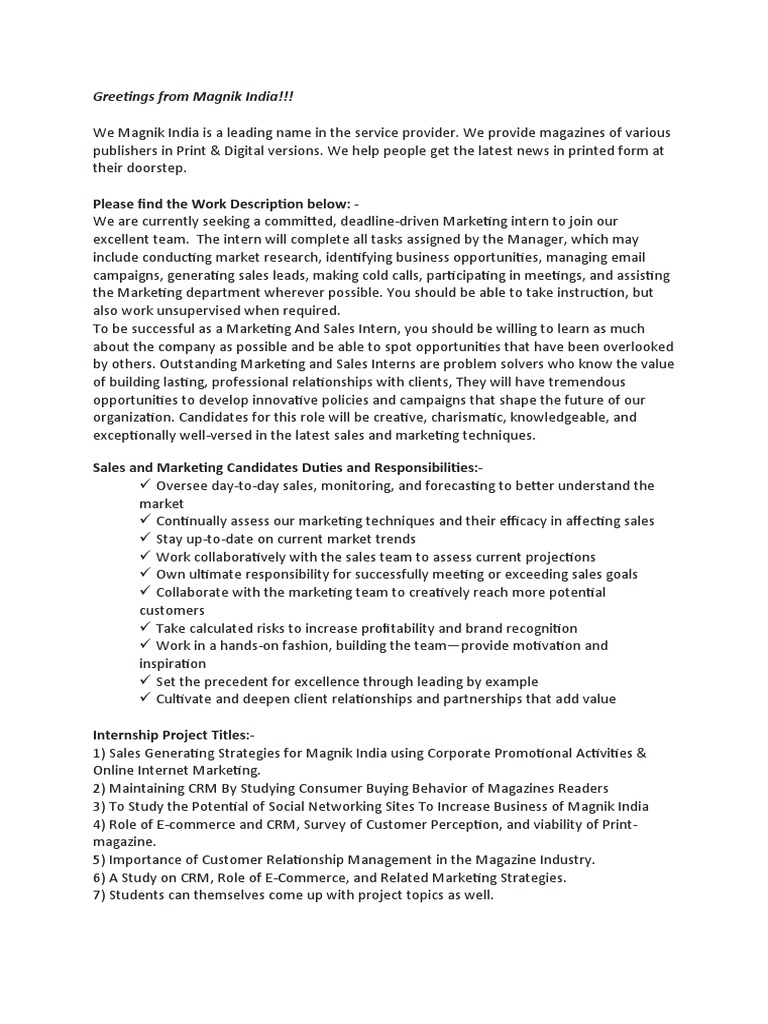 Please Find The Work Description Below: - : Greetings From Magnik India ...