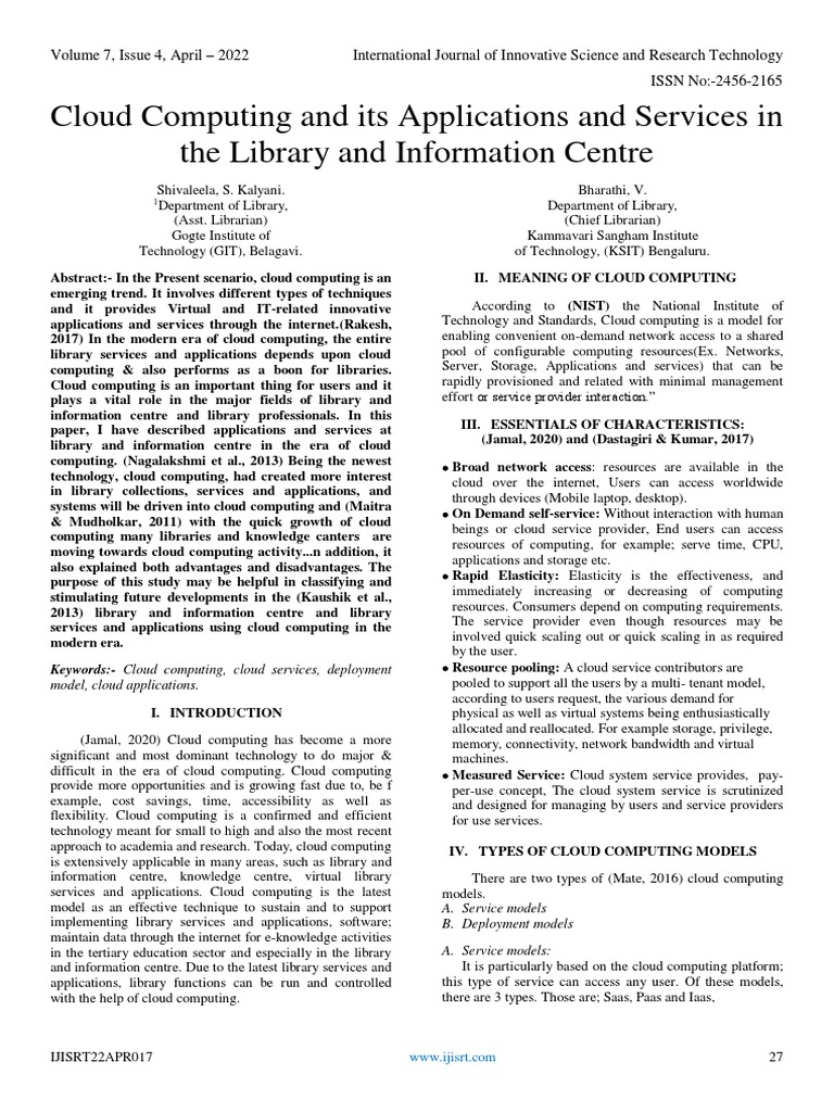 Cloud Computing and Its Applications and Services in The Library and ...