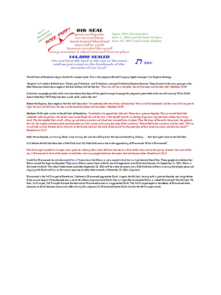 6th Seal | PDF | Rapture | Christian Eschatology