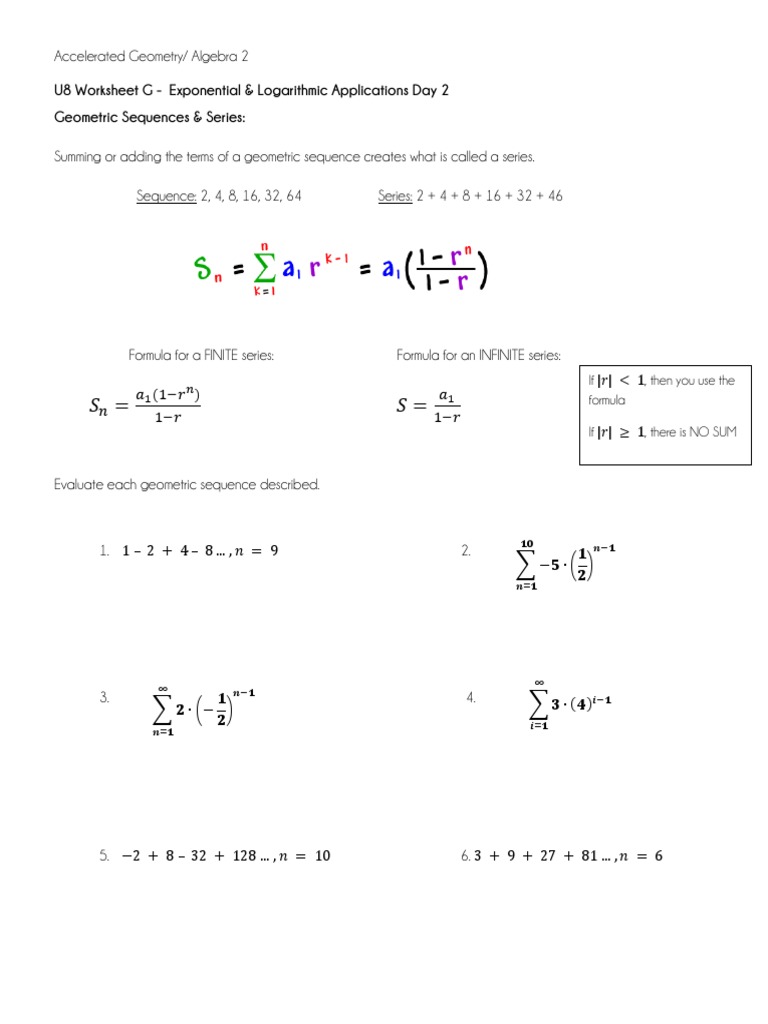 U8 Worksheet G - Exponential & Logarithmic Applications Day 2 Geometric ...