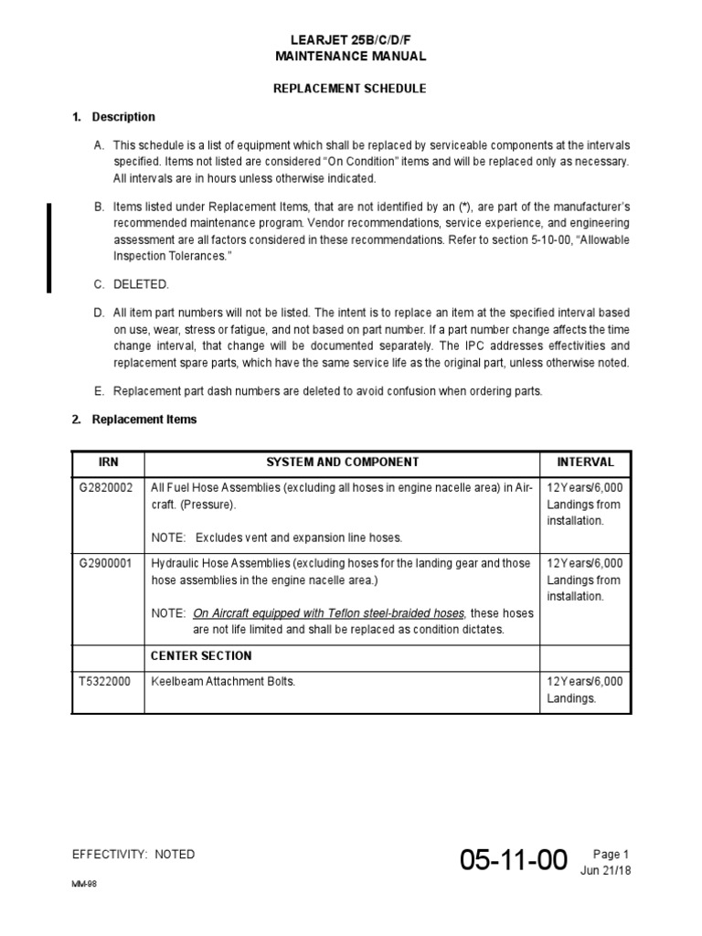 Learjet 25B/C/D/F Maintenance Manual | PDF