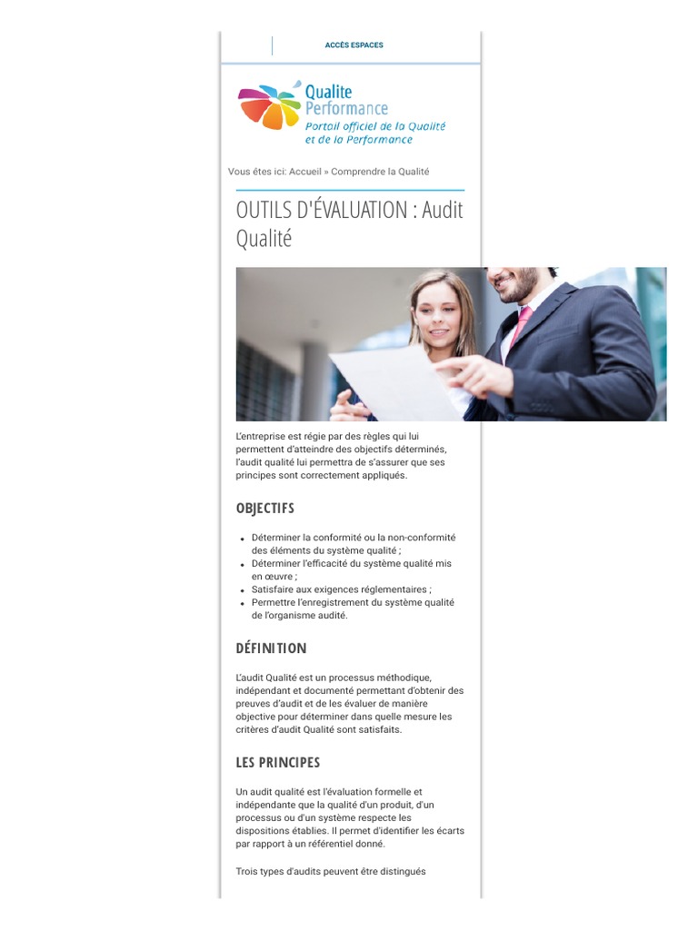 OUTILS D'ÉVALUATION - Audit Qualité - Qualité Performance | PDF