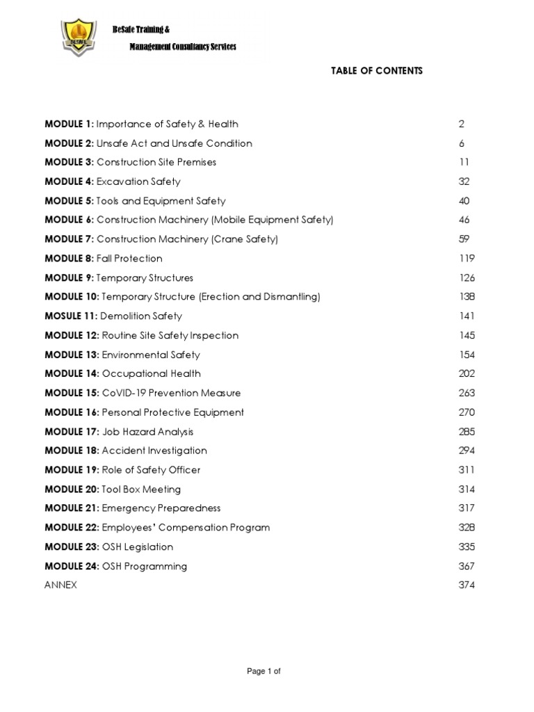 BeSafe COSH Module | Download Free PDF | Occupational Safety And Health ...