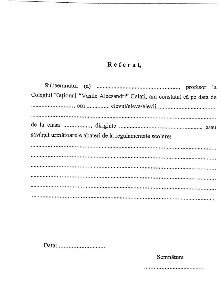 Model Referat Pentru Abaterile Disciplinare Ale Elevilor | PDF