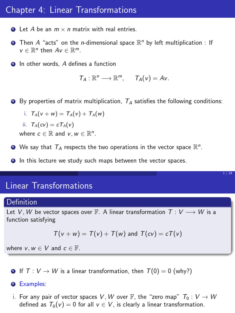 Chapter 4 - Linear Transformations | PDF | Linear Map | Basis (Linear ...