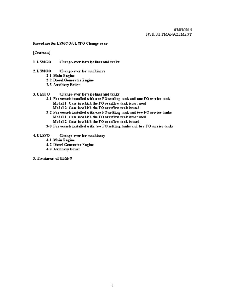 Procedure For LSMGO & ULSFO Change-Over | PDF | Fuel Oil | Pump