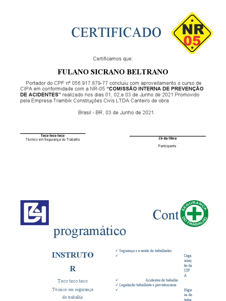 Certificado Cipa Modelo | PDF
