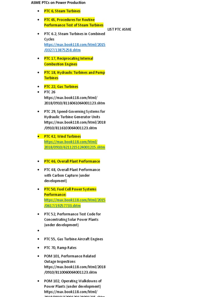 List PTC Asme | PDF | Gas Turbine | Engines