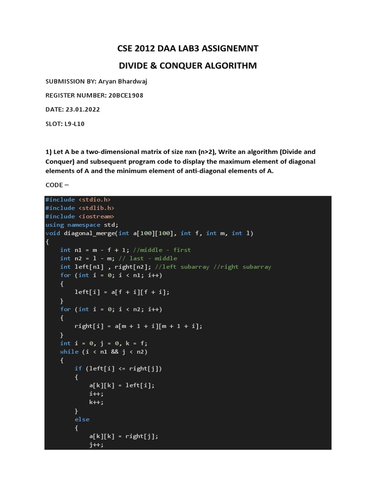 Daa Lab3 Mergesort 20bce1908 | PDF | Software Engineering | Computer ...