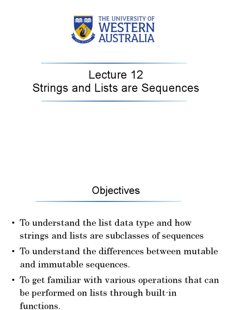 L12 Strings Lists Sequences | PDF | String (Computer Science) | Theoretical Computer Science