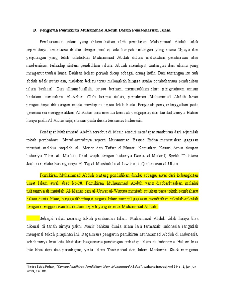Pengaruh Pemikiran Muhammad Abduh Dalam Pembaharuan Islam-1 | PDF