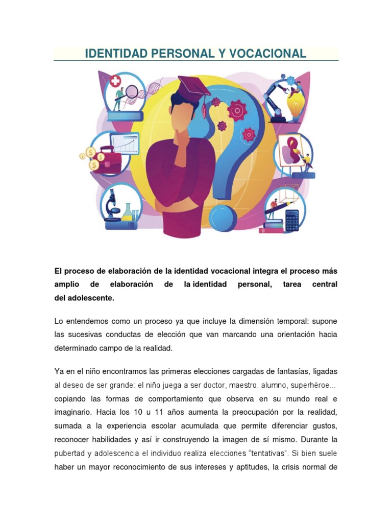 Identidad Personal y Vocacional | PDF | Adolescencia | Comportamiento