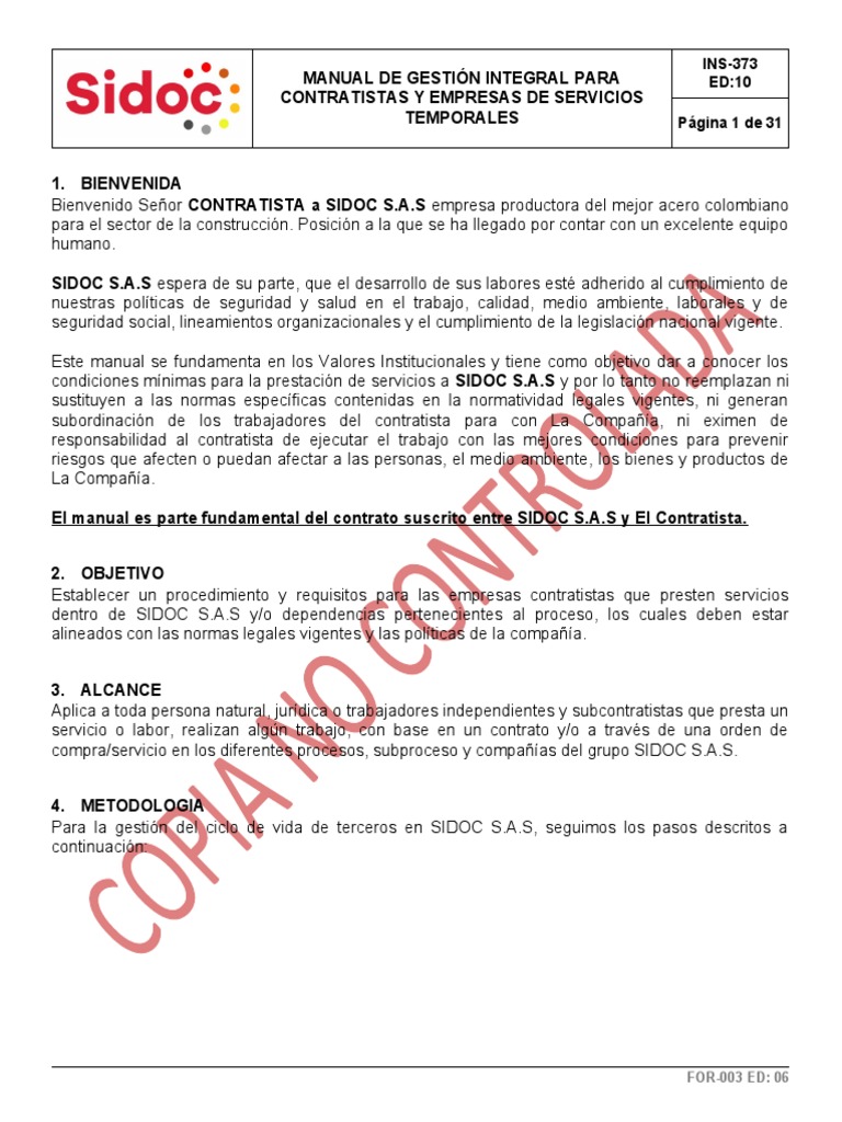 Manual Contratista | PDF | Residuos | Agua