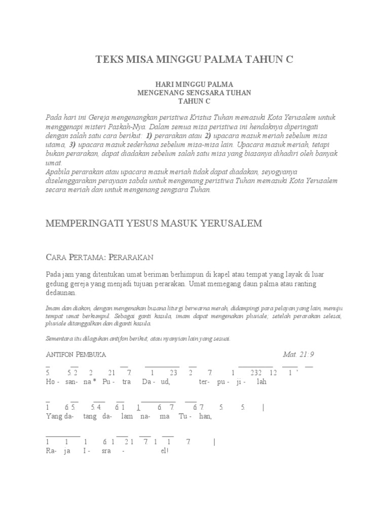 Teks Misa Minggu Palma Tahun C | PDF