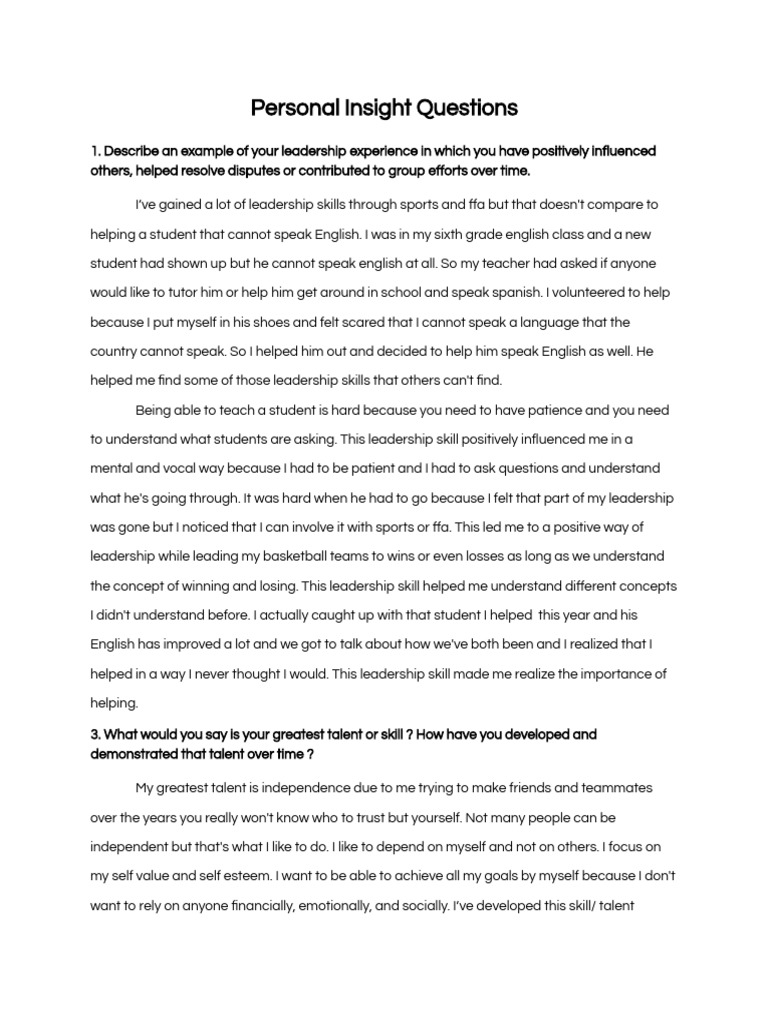 Isela Gonzalez - Personal Statement Questions | PDF | Leadership ...