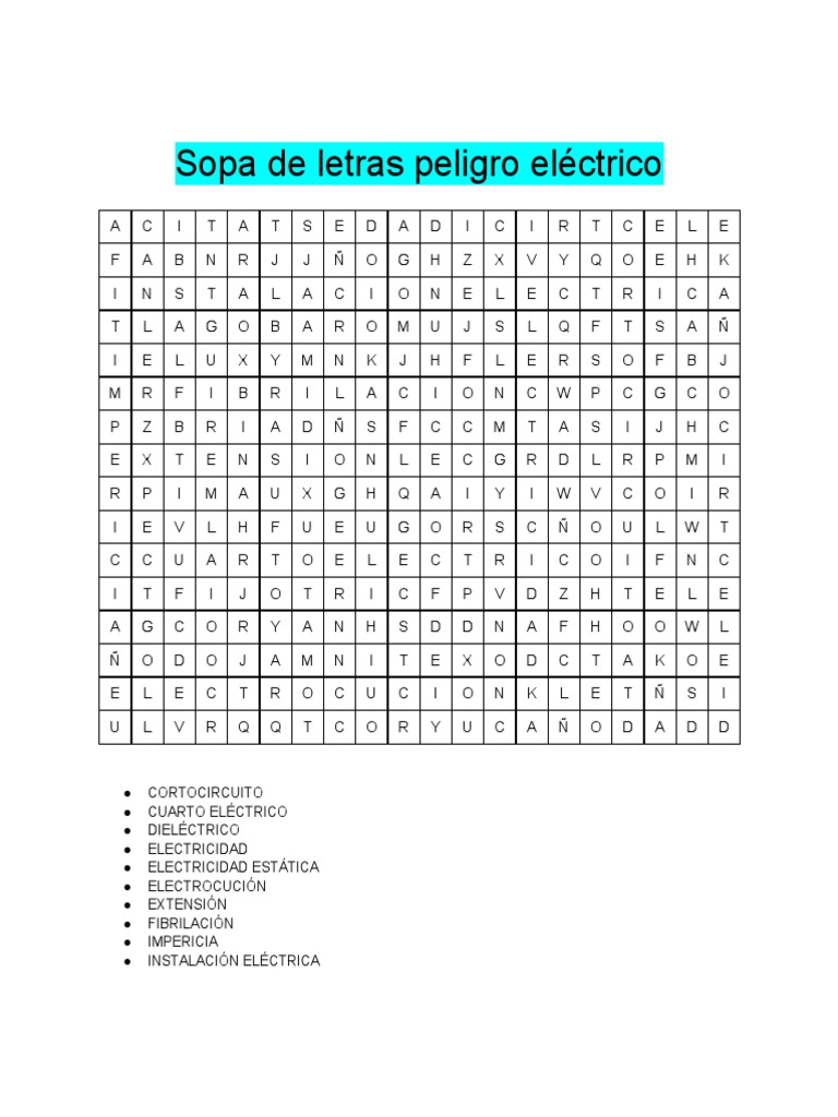Sopa de Letras Peligro Eléctrico | PDF