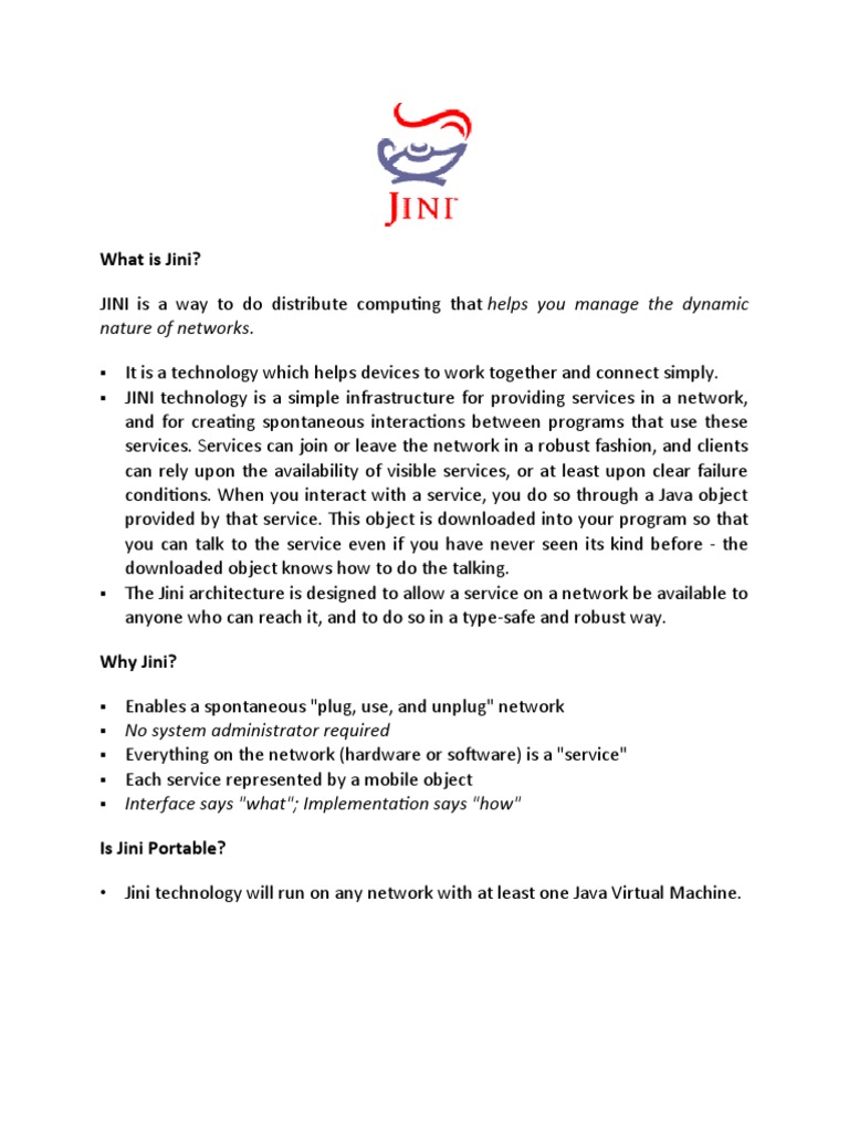 What Is Jini?: Nature of Networks | PDF | Computer Network | Java (Programming Language)