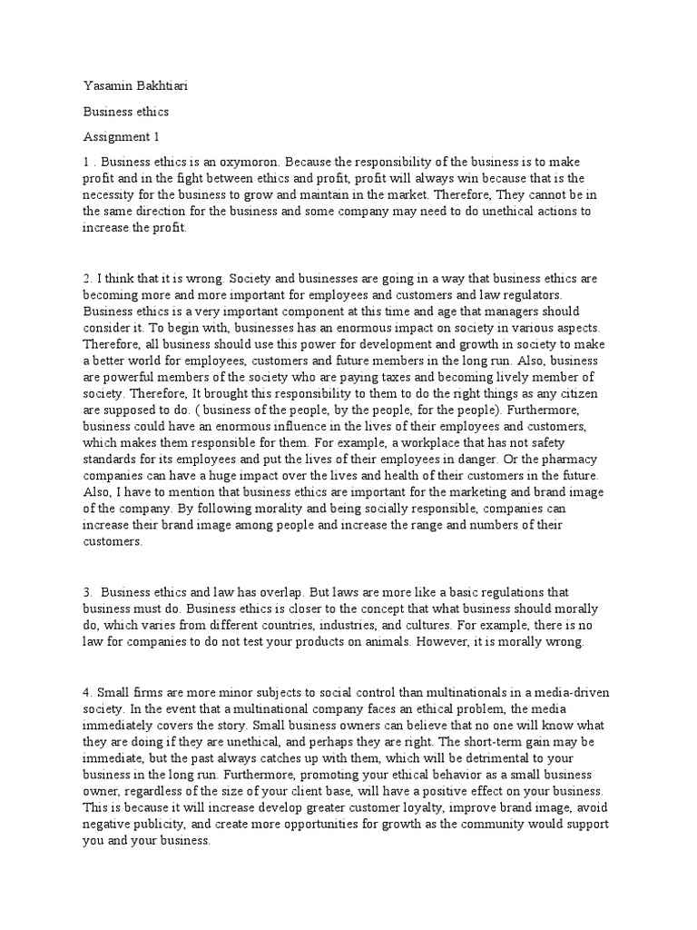 Assignment 1 - Business Ethics | PDF | Business Ethics | Sustainability