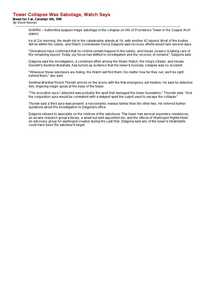 051 Sharn Inquisitive - Tower Collapse Was Sabotage, Watch Says | PDF ...