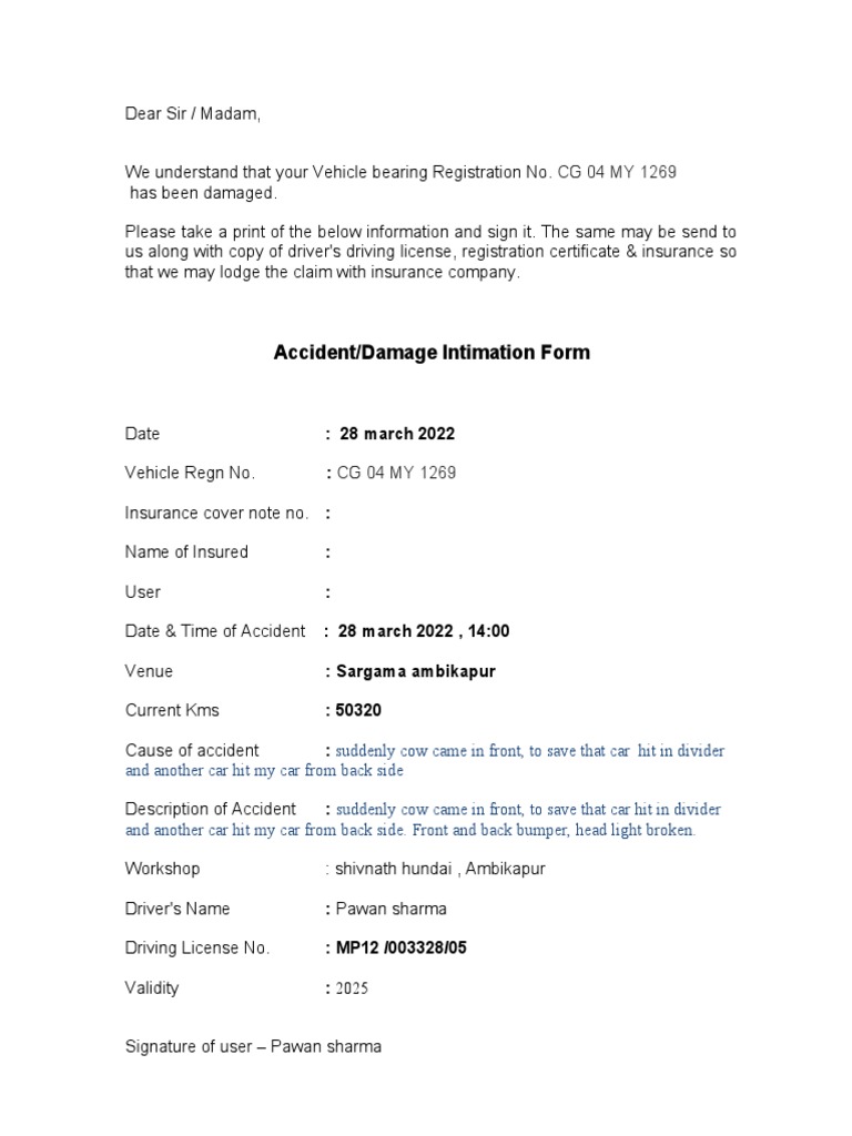 Accident Intimation Update Form | PDF