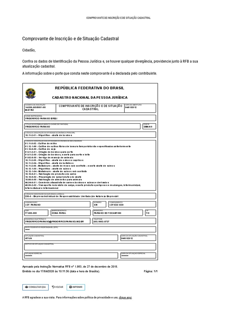 Ficha de CNPJ | PDF | Brasil
