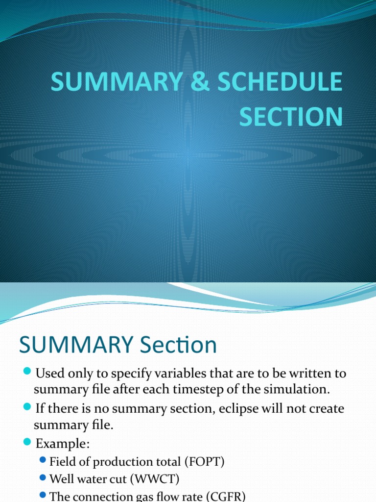 Summary & Schedule Section | Download Free PDF | Simulation | Petroleum ...