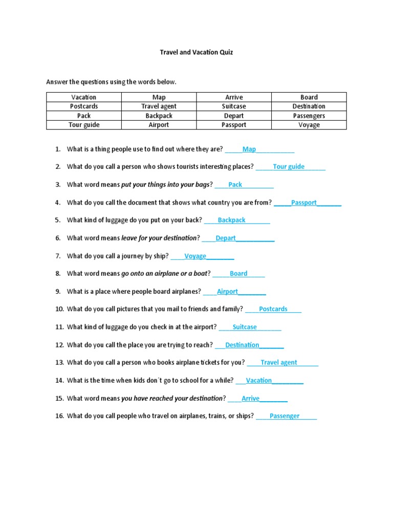 Travel Vocabulary Worksheet | PDF | Career & Growth | Language Arts ...
