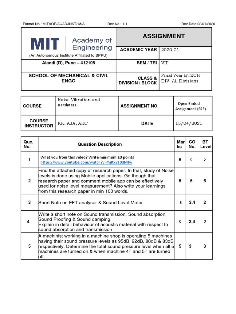 Open Ended Assignment ESE | PDF | Applied And Interdisciplinary Physics ...