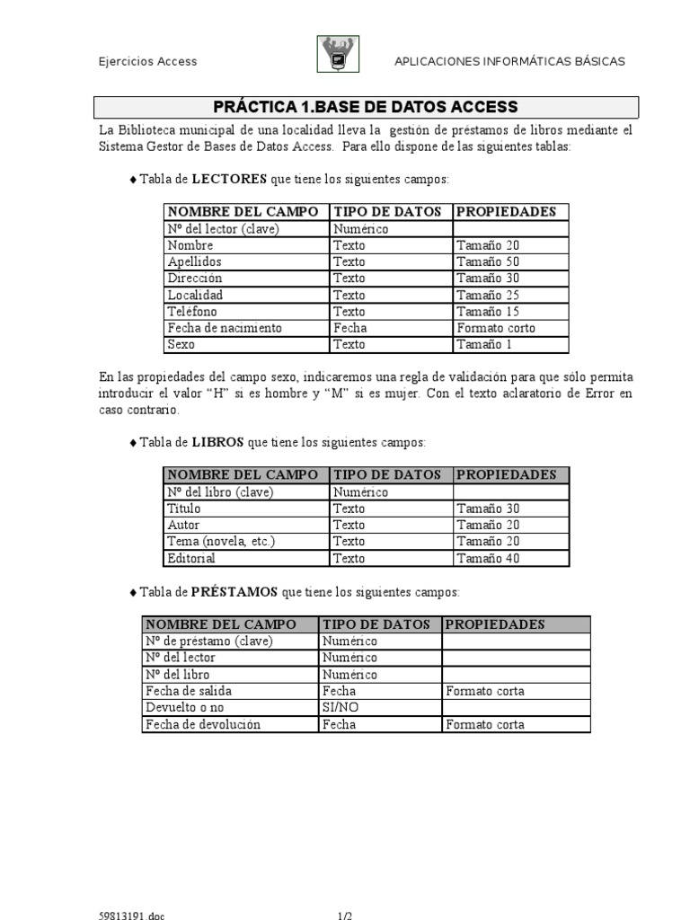 Practica Access BIBLIOTECA | PDF | SQL | Bases de datos