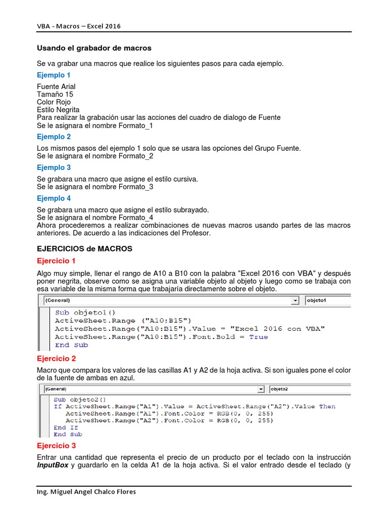 Ejercicios de Macros Con VBA Excel 2016 | PDF