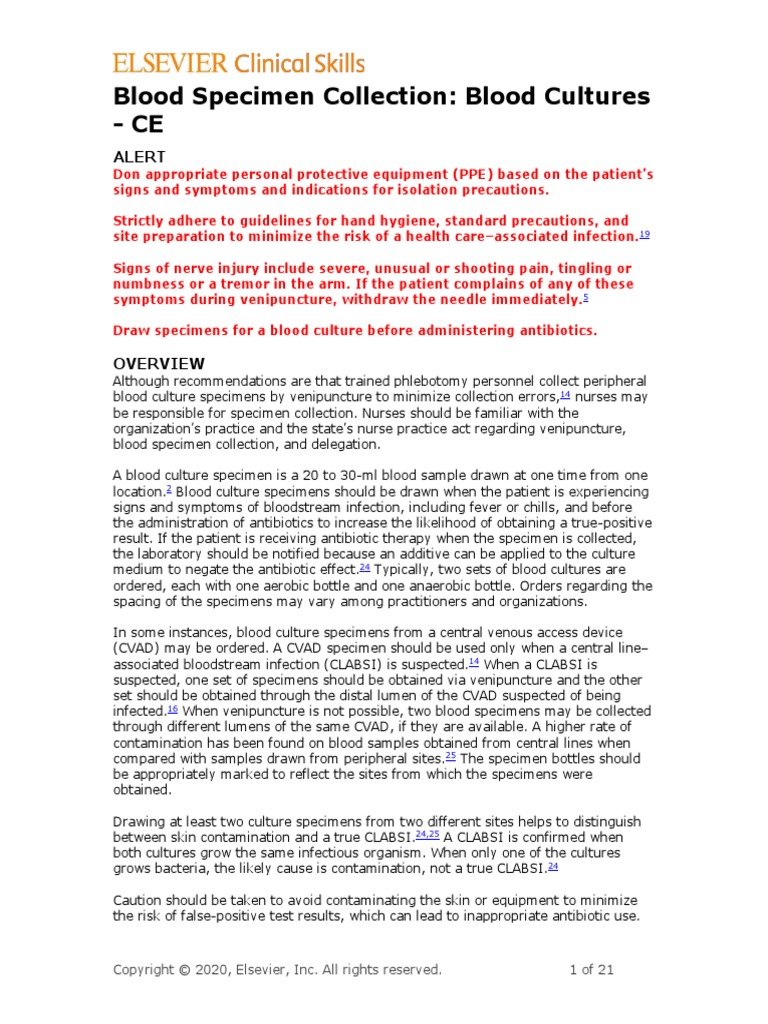 Blood Specimen Collection: Blood Cultures - Ce: Alert | PDF | Syringe ...