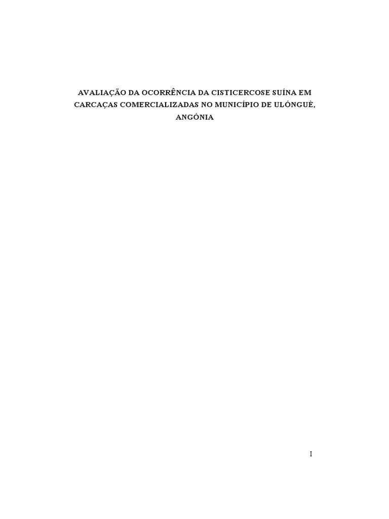 Cisticercose Suína em Ulónguè: Avaliação e Prevalência | PDF