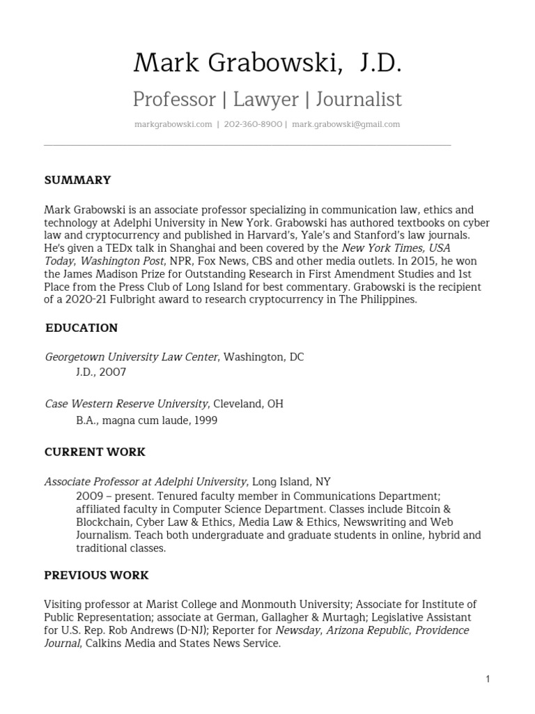 Mark Grabowski, J.D.: Professor - Lawyer - Journalist | PDF ...