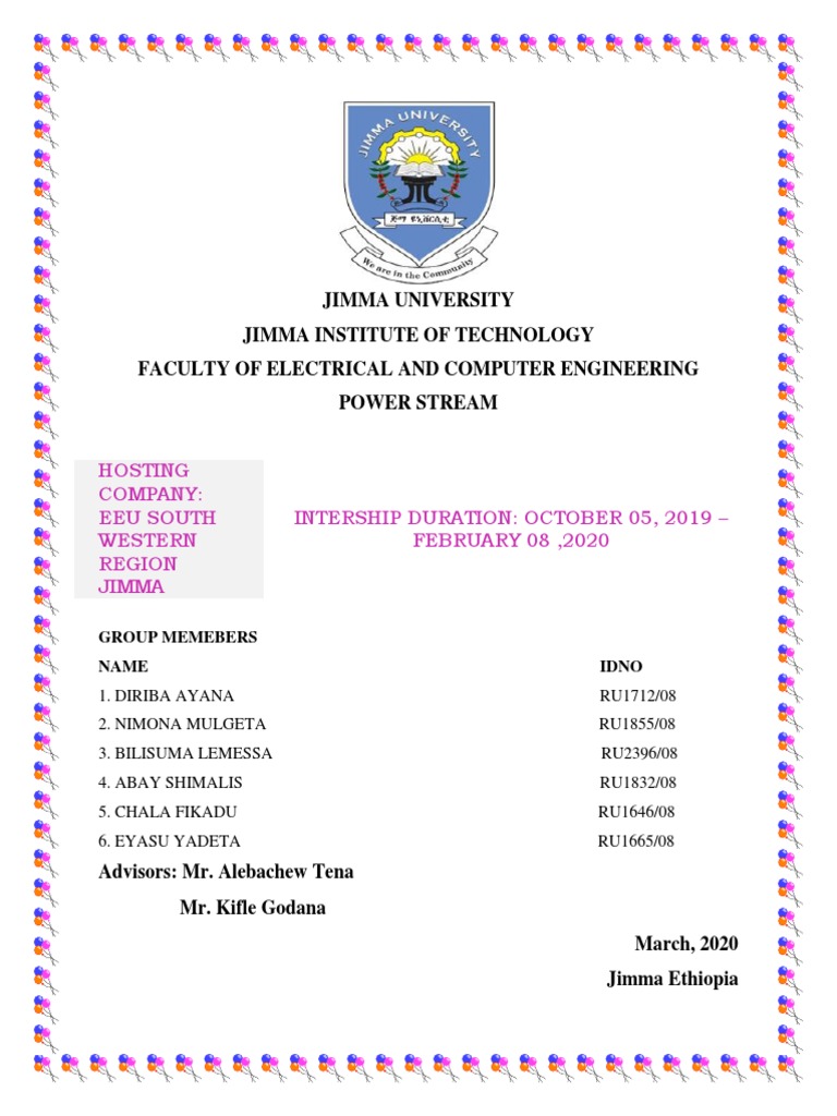 Jimma University Jimma Institute of Technology Faculty of Electrical and Computer Engineering ...