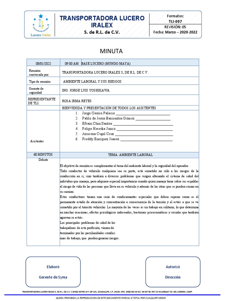Minuta: Transportadora Lucero Iralex | PDF | Conceptos psicologicos ...