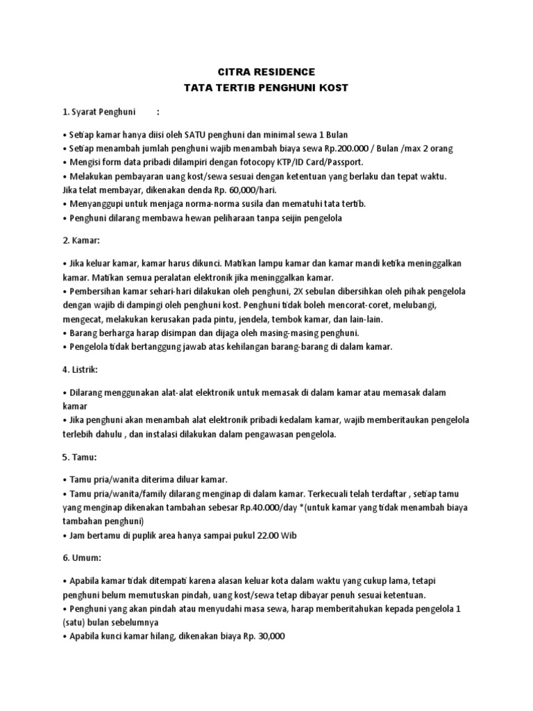 Tata Tertib Penghuni Kost | PDF